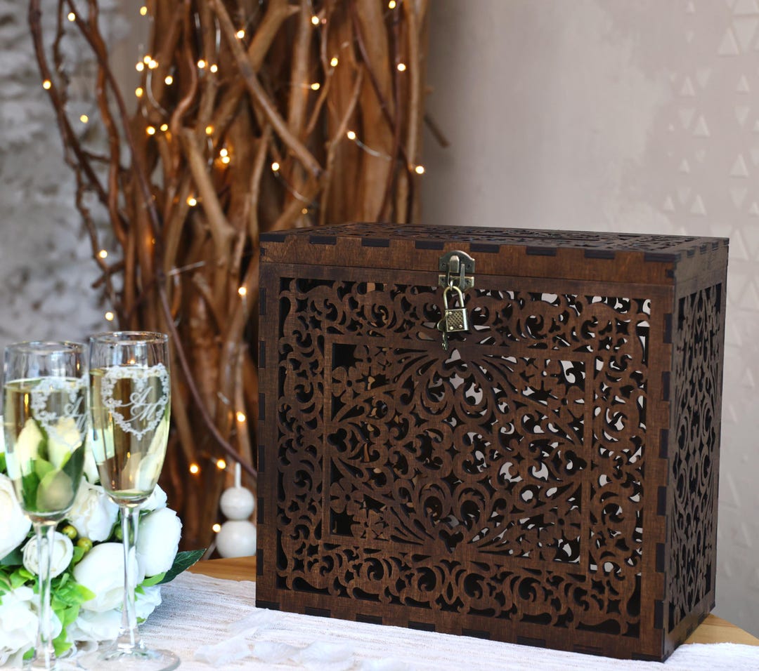 Dark Wood Wedding Card Box With Lock: Rustic Reception Decor - Etsy ...