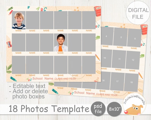 Class Photo Template School Photo Collage Template for 18 - Etsy Australia