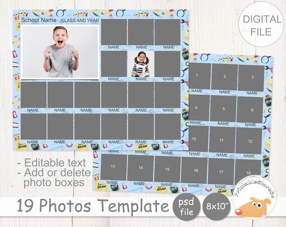 School Photo Collage Template for 19 Pictures School Picture - Etsy