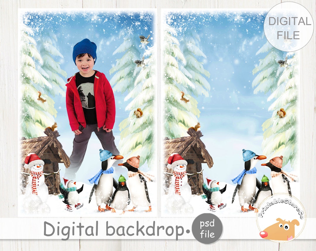 Animals Digital Backdrop, Background Penguin, Christmas Photo Card ...