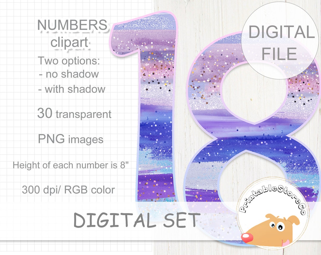 Watercolor Numbers Digital, Happy Birthday Glitter Numbers Clipart ...