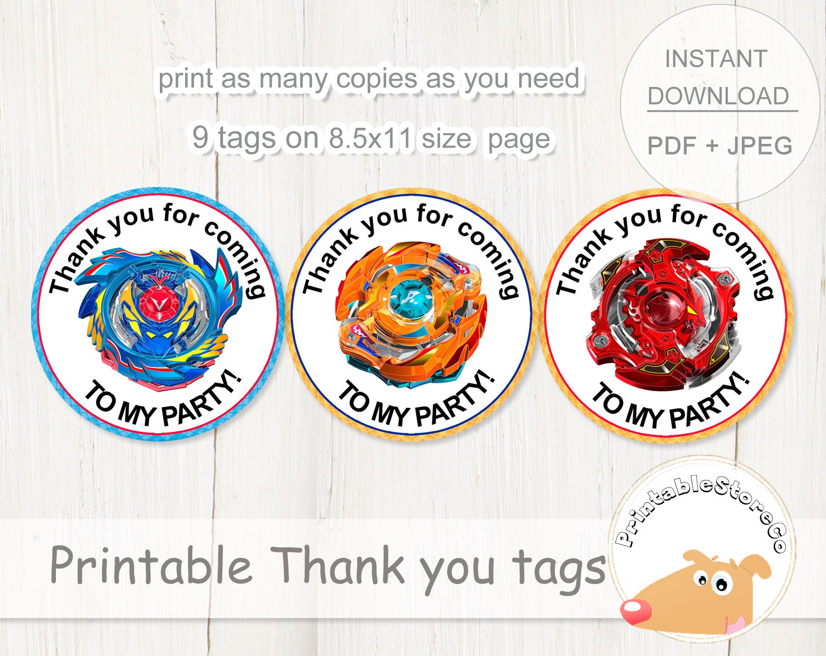 Birthday Thank You Tags Printable, Beyblade Digital Tags, Bey Blade ...