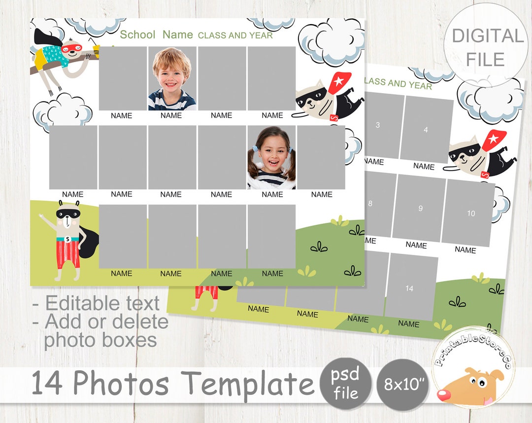 Photo Template, Customizable School Class Photo Collage Template for 14 ...