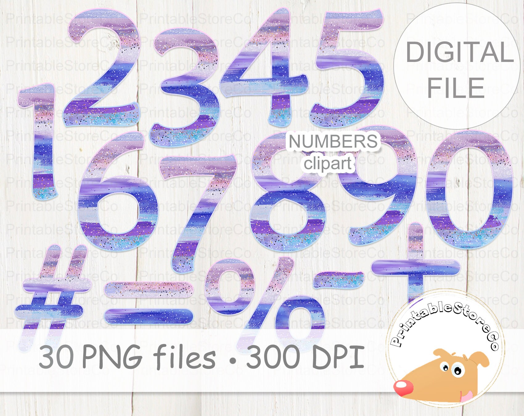 Watercolor Numbers Digital, Happy Birthday Glitter Numbers Clipart ...