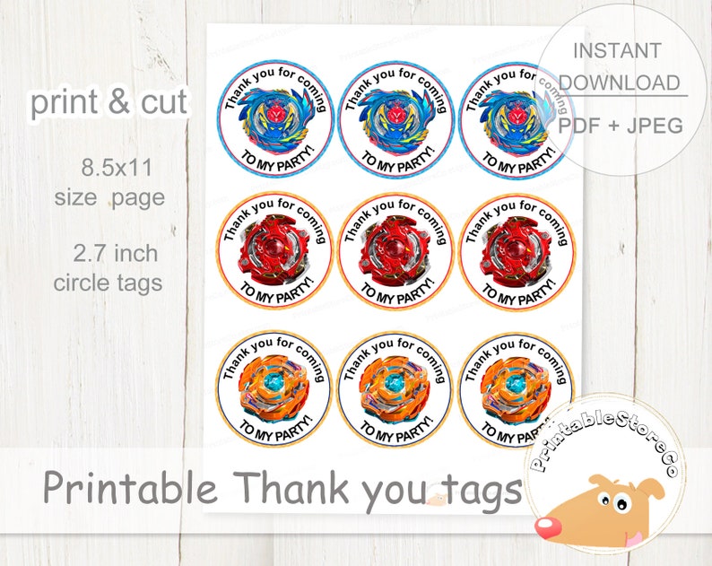 Beyblade Thank You Tags: Spinners Party Printables (PDF & JPG) - Etsy