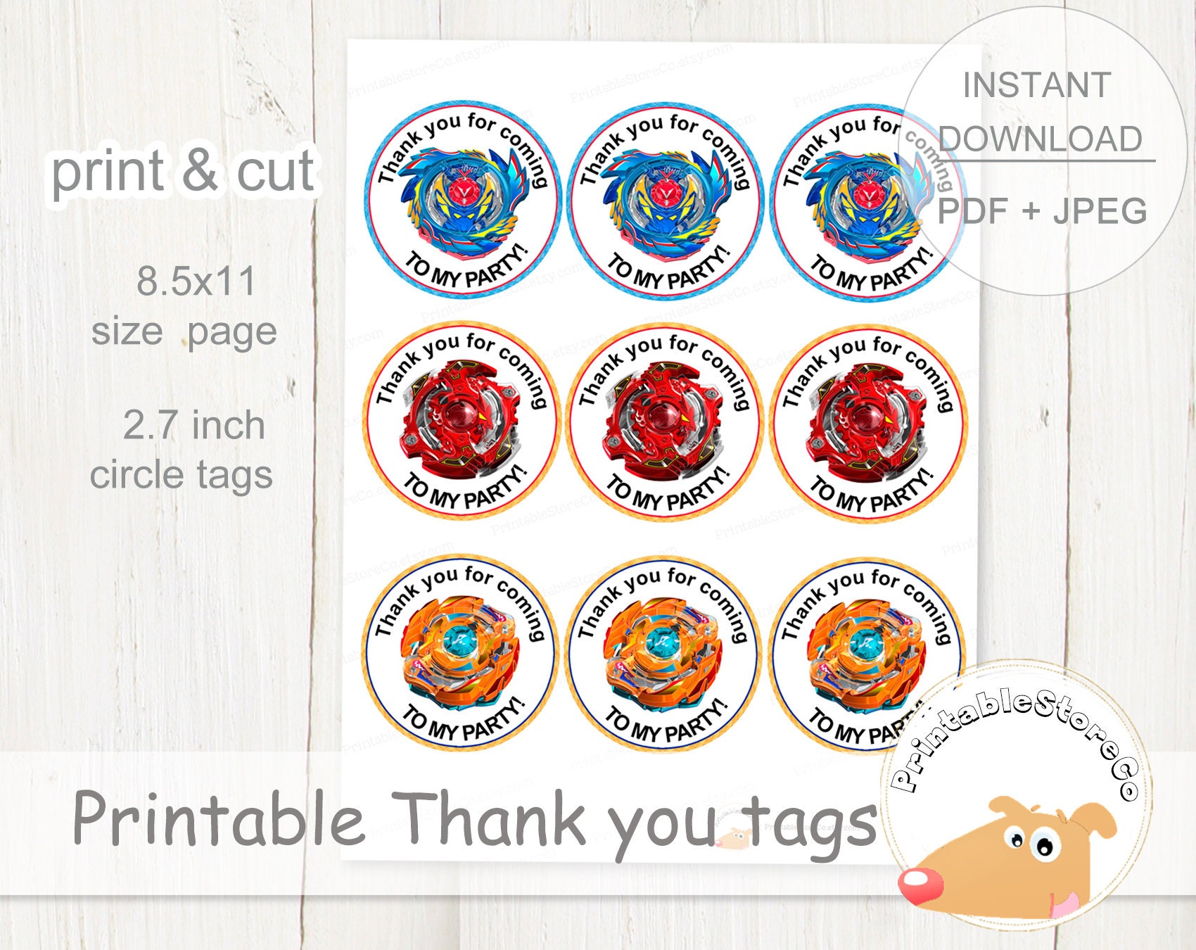 Birthday Thank You Tags Printable, Beyblade Digital Tags, Bey Blade ...