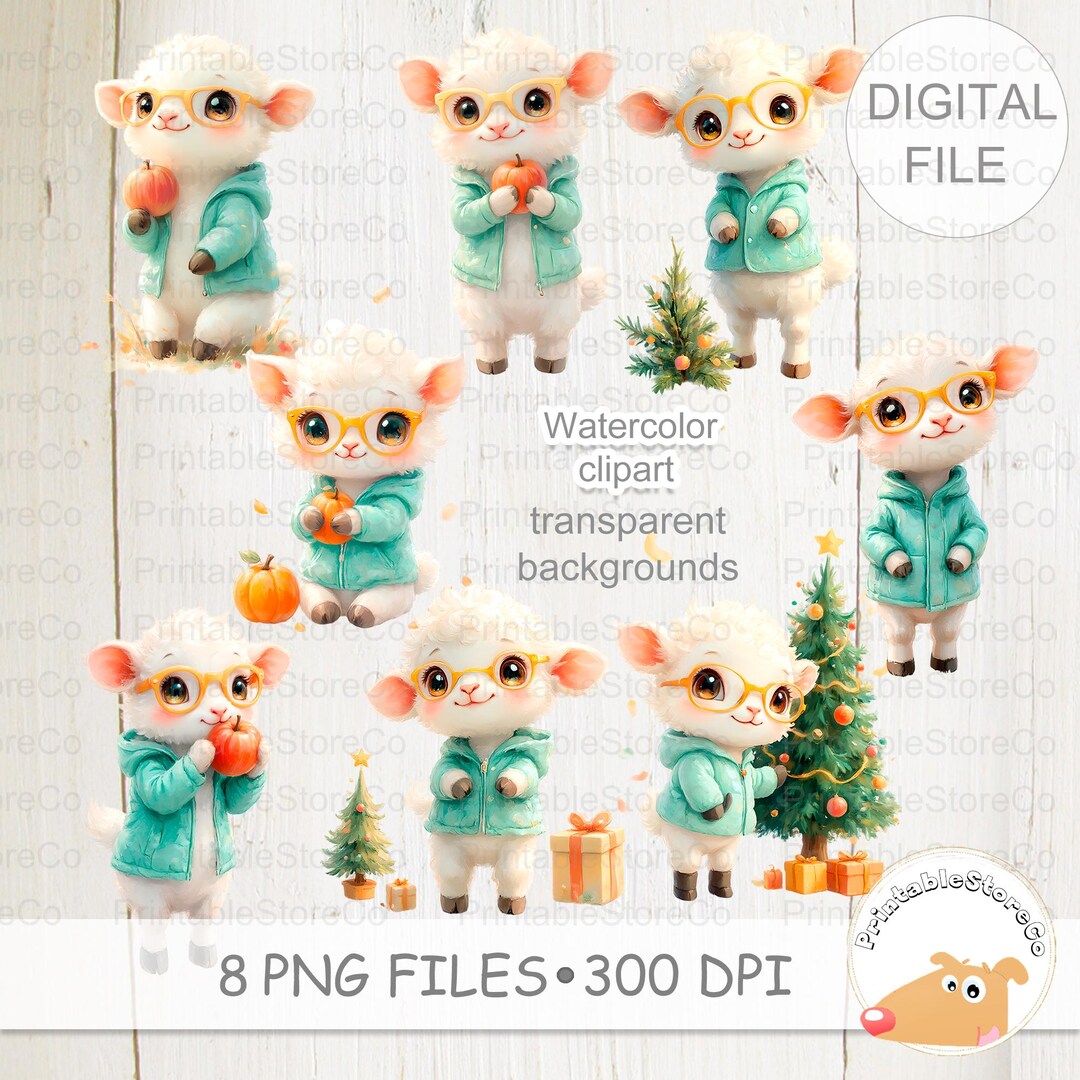 Lambs Watercolor Clipart Bundle, Christmas Lamb Clipart, Little Cute ...