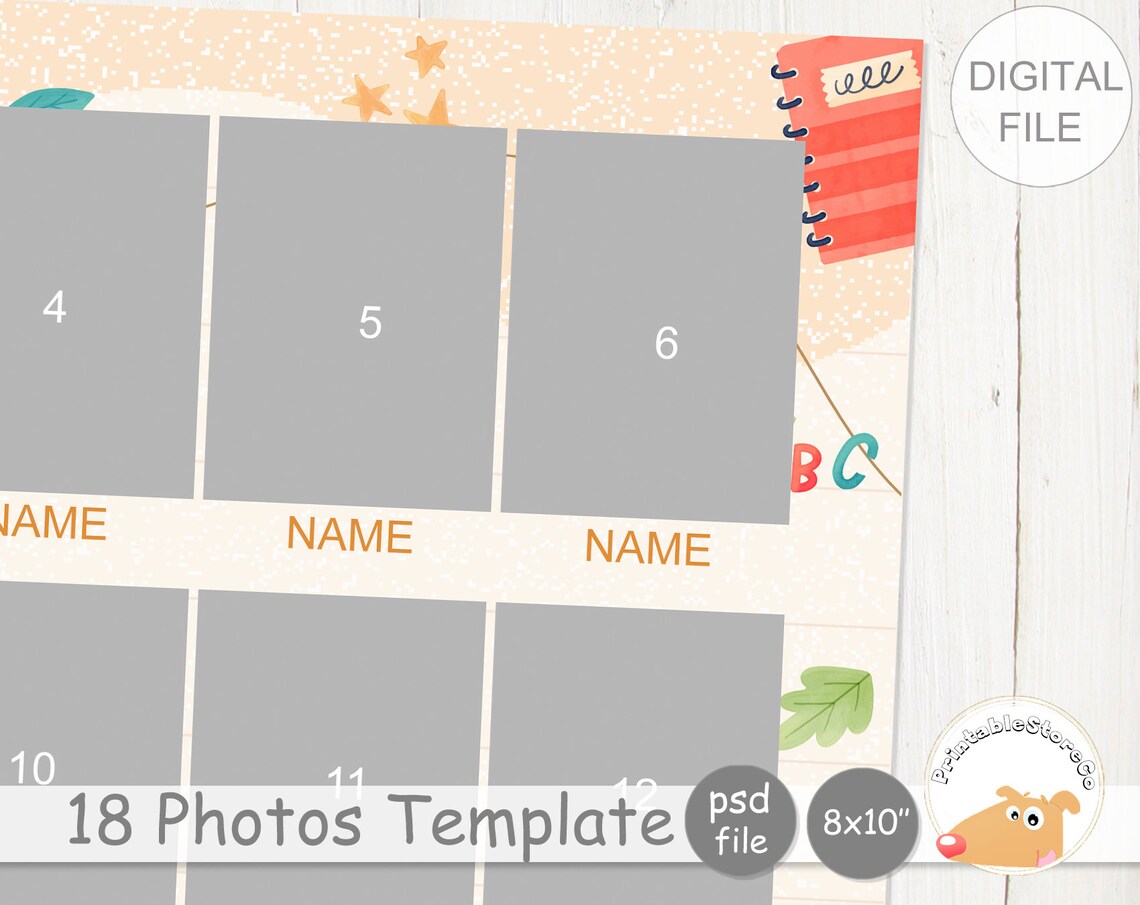 Class Photo Template, School Photo Collage Template for 18 Pictures ...