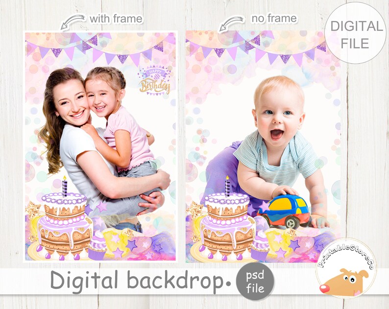 Digital Backdrop Happy Birthday, Digital Scrapbooking Overlays Baby ...