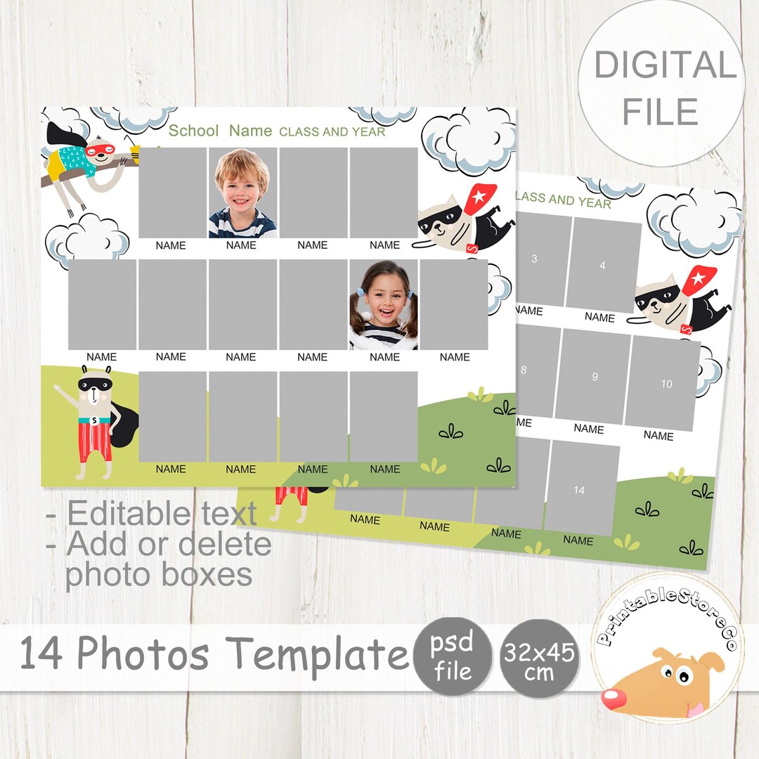 Photo Template, Customizable School Class Photo Collage Template for 14 ...