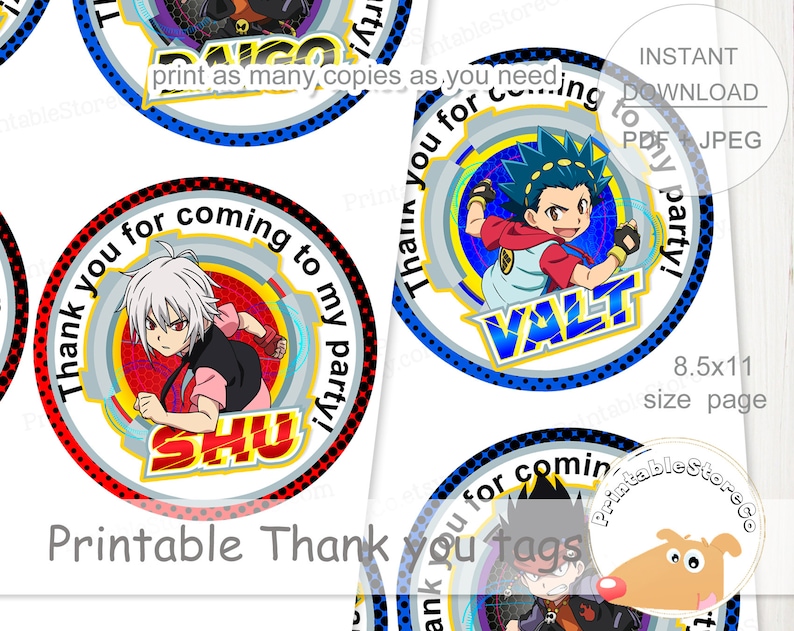 Beyblade Thank You Tags, Party Favor Stickers (digital Download) - Etsy