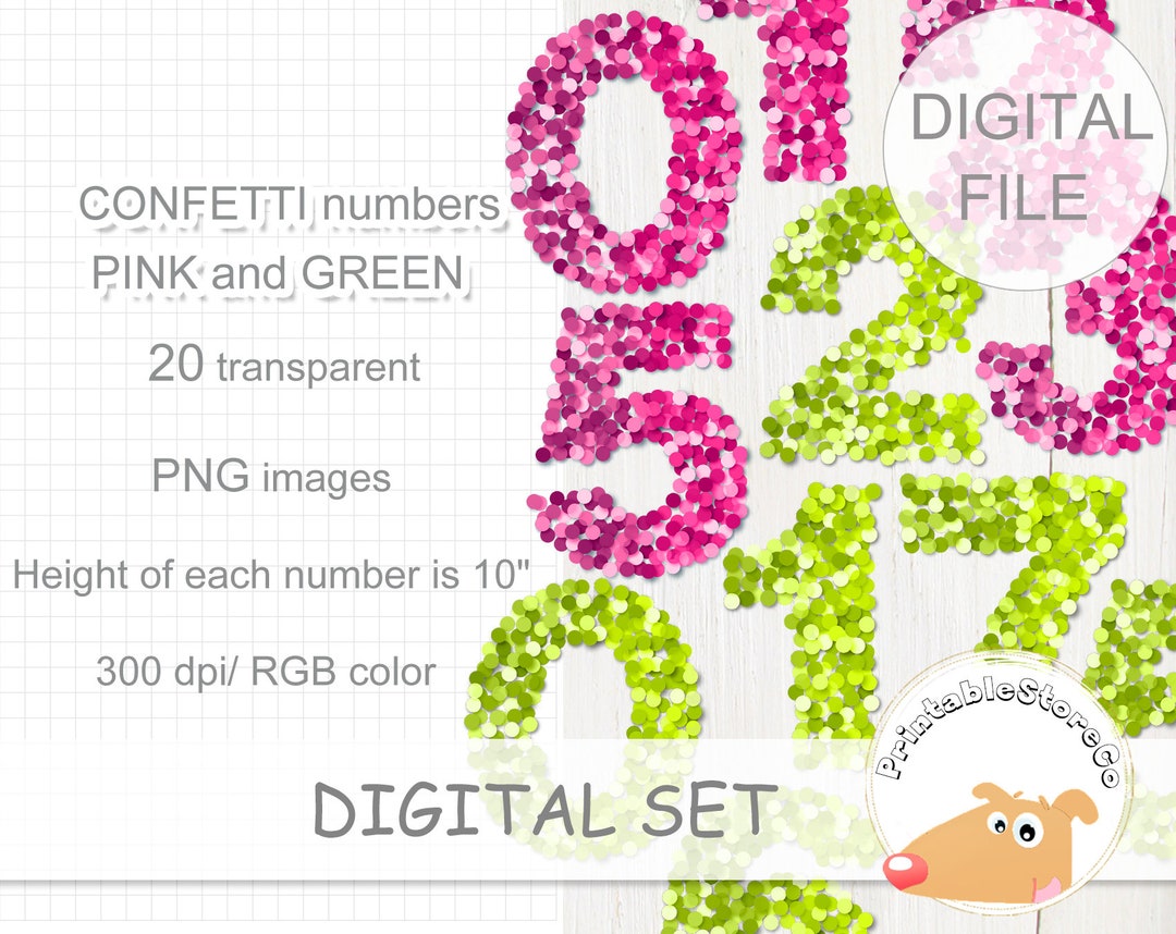 Confetti Numbers Clipart, Classroom Numbers Cute, Pink and Green ...