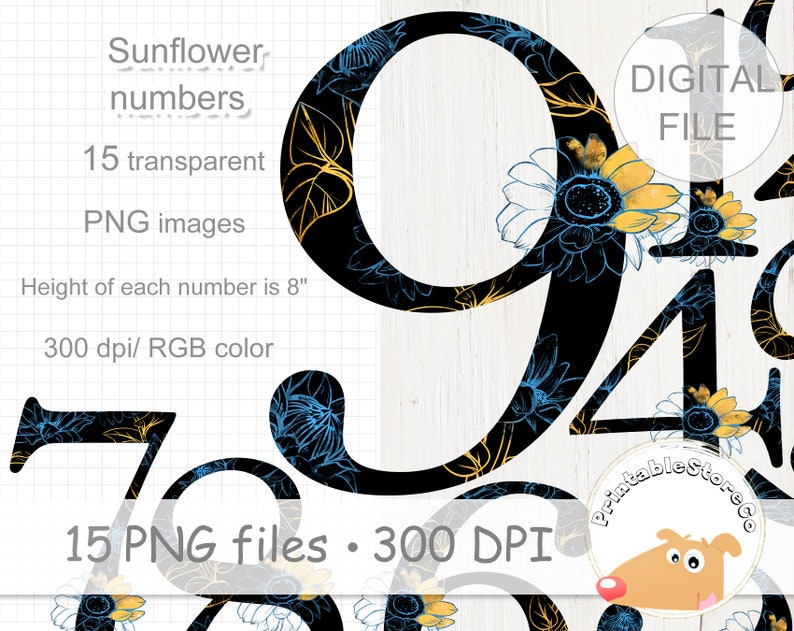 Sunflower Number Clipart Set, Cute Happy Birthday Digital PNG Numbers 0 ...