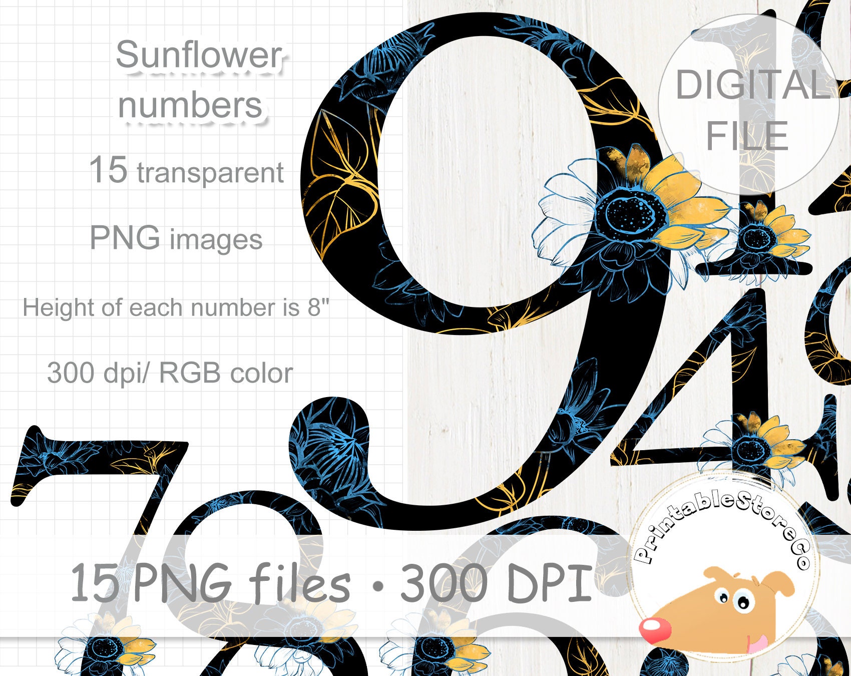 Sunflower Number Clipart Set, Cute Happy Birthday Digital PNG Numbers 0 ...