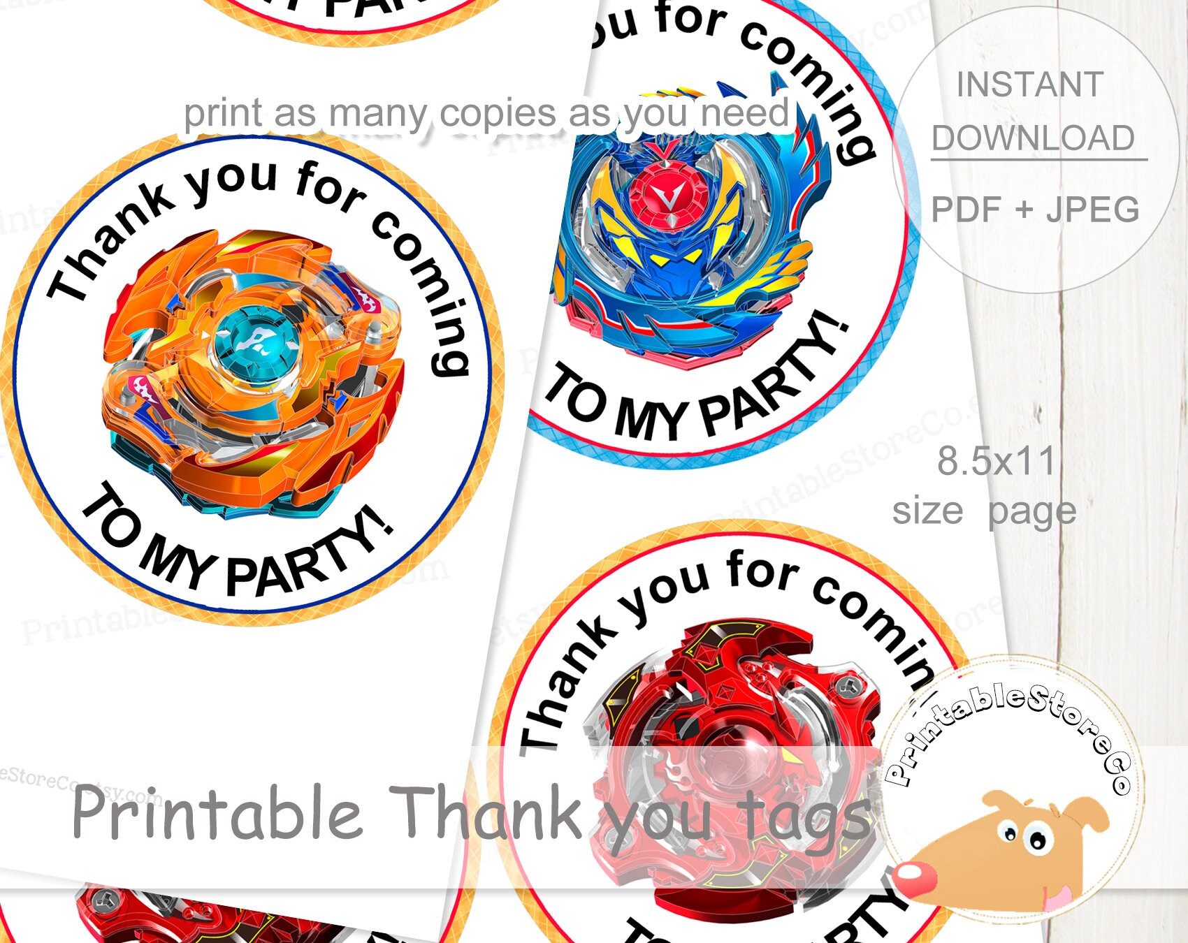 Birthday Thank You Tags Printable, Beyblade Digital Tags, Bey Blade ...