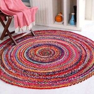 SUNDAR Braided Round Rug Hand Made Flat Weave With Multi Colour ...