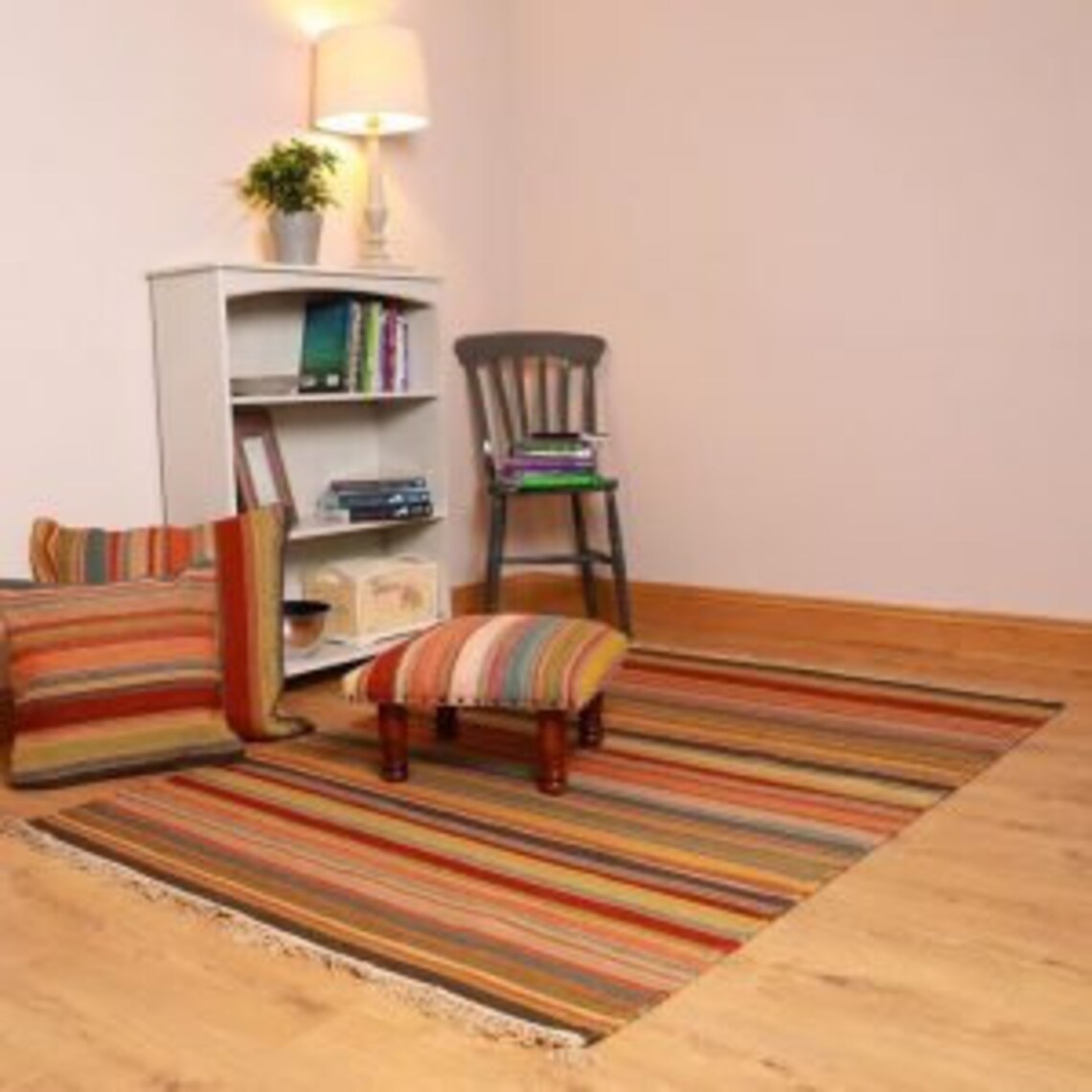 Multi Colour Kilim Footstool Wool Cotton Striped Design Red - Etsy UK