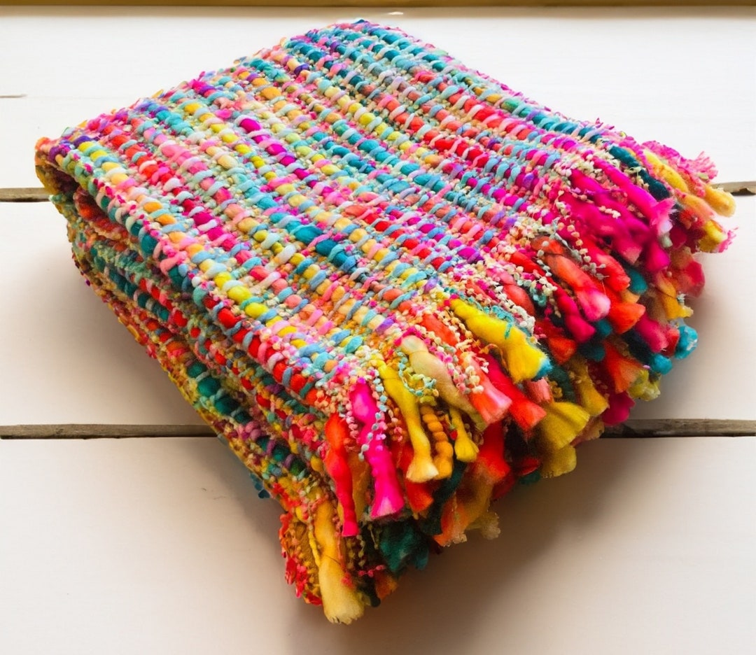 Soft Cosy Woven Acrylic Chunky Rainbow Throw 125 Cm X 150 Cm - Etsy UK