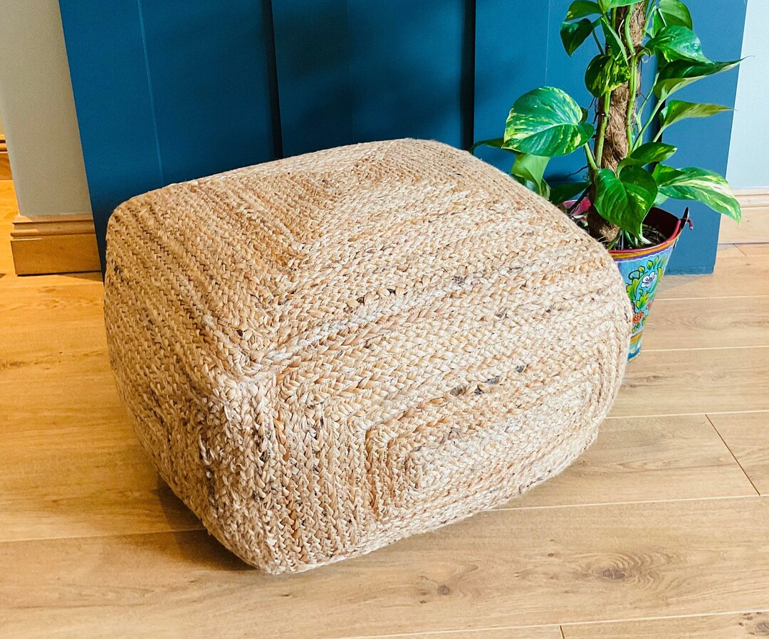 Natural Braided Jute Pouffe Footstool 50 Cm X 50 Cm X 30 Cm - Etsy