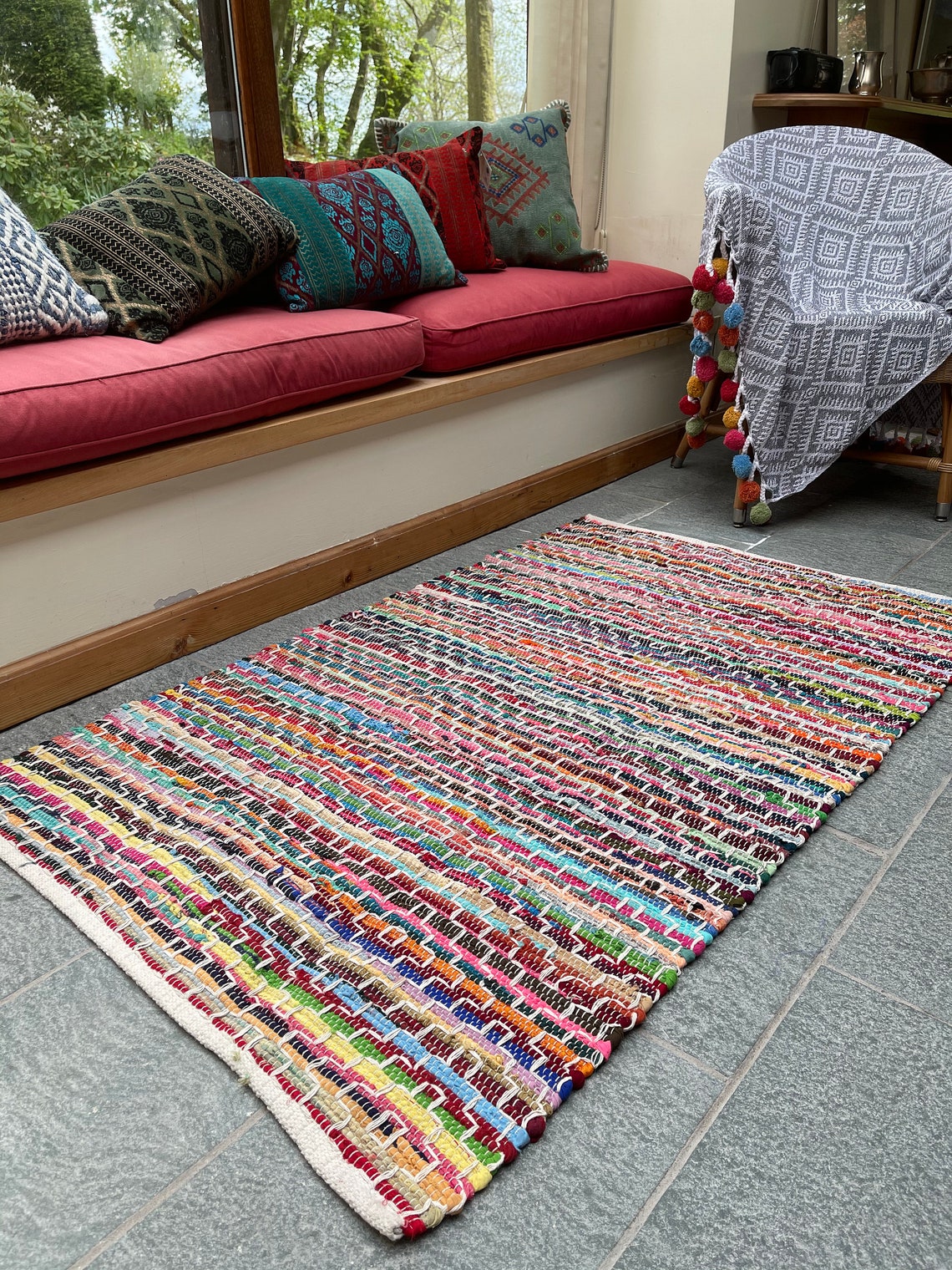 KADAM Multi Colour Rag Rug Woven With Multi Colour Fabrics and | Etsy UK