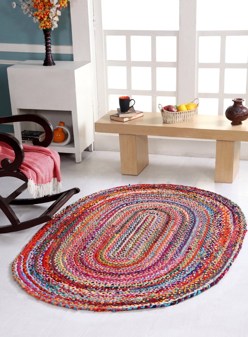 SUNDAR Braided Oval Rug Hand Made Flat Weave With Multi Colour - Etsy UK