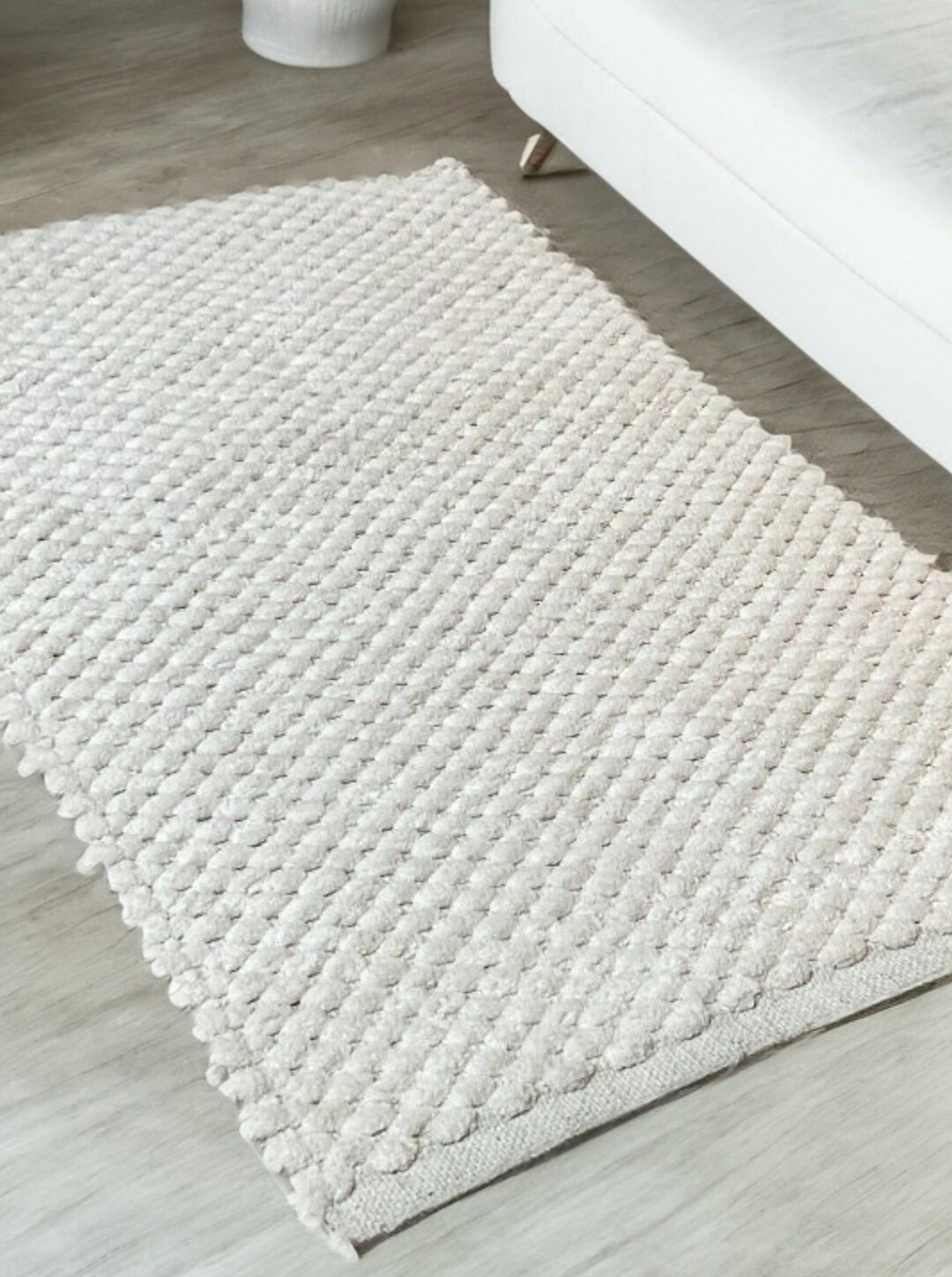 Small Soft Cream Bobble Cotton Rug 60 Cm X 90 Cm - Etsy UK