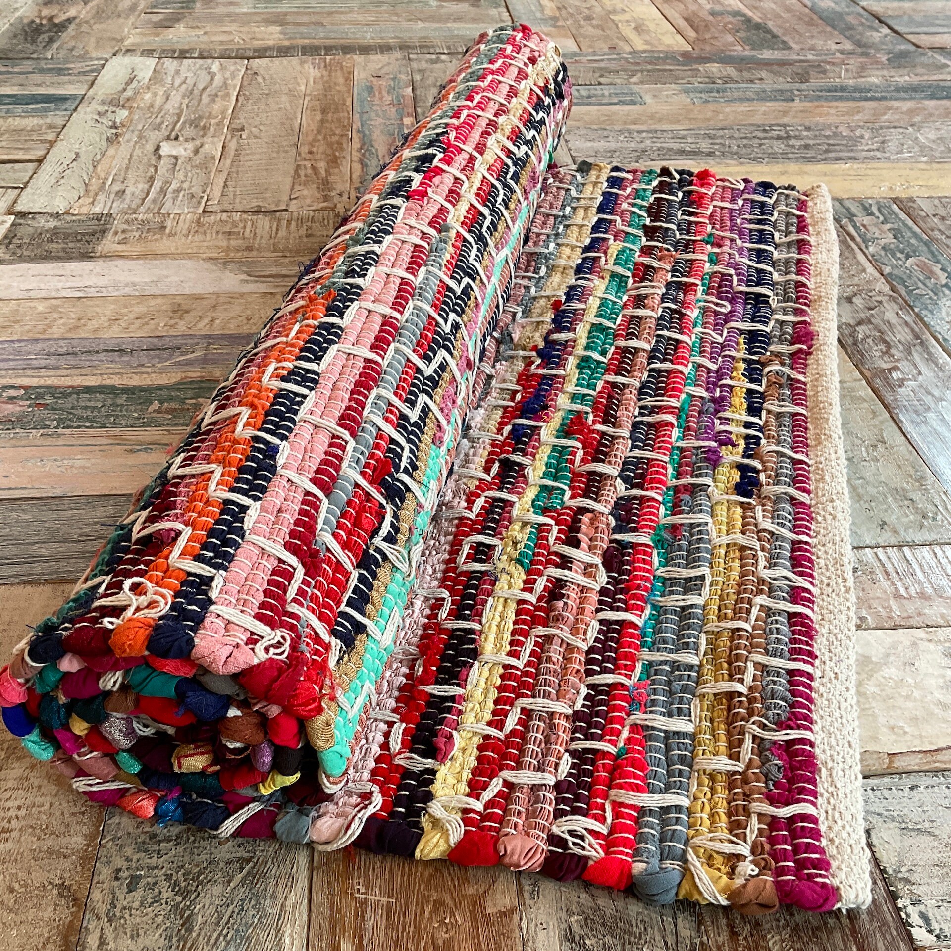 KADAM Multi Colour Rag Rug Woven With Multi Colour Fabrics and - Etsy UK