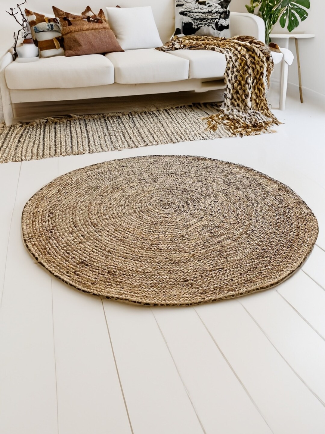 DHAKA Rustic Round Jute Rug Hand Woven Mat With Natural Fibre Indian ...