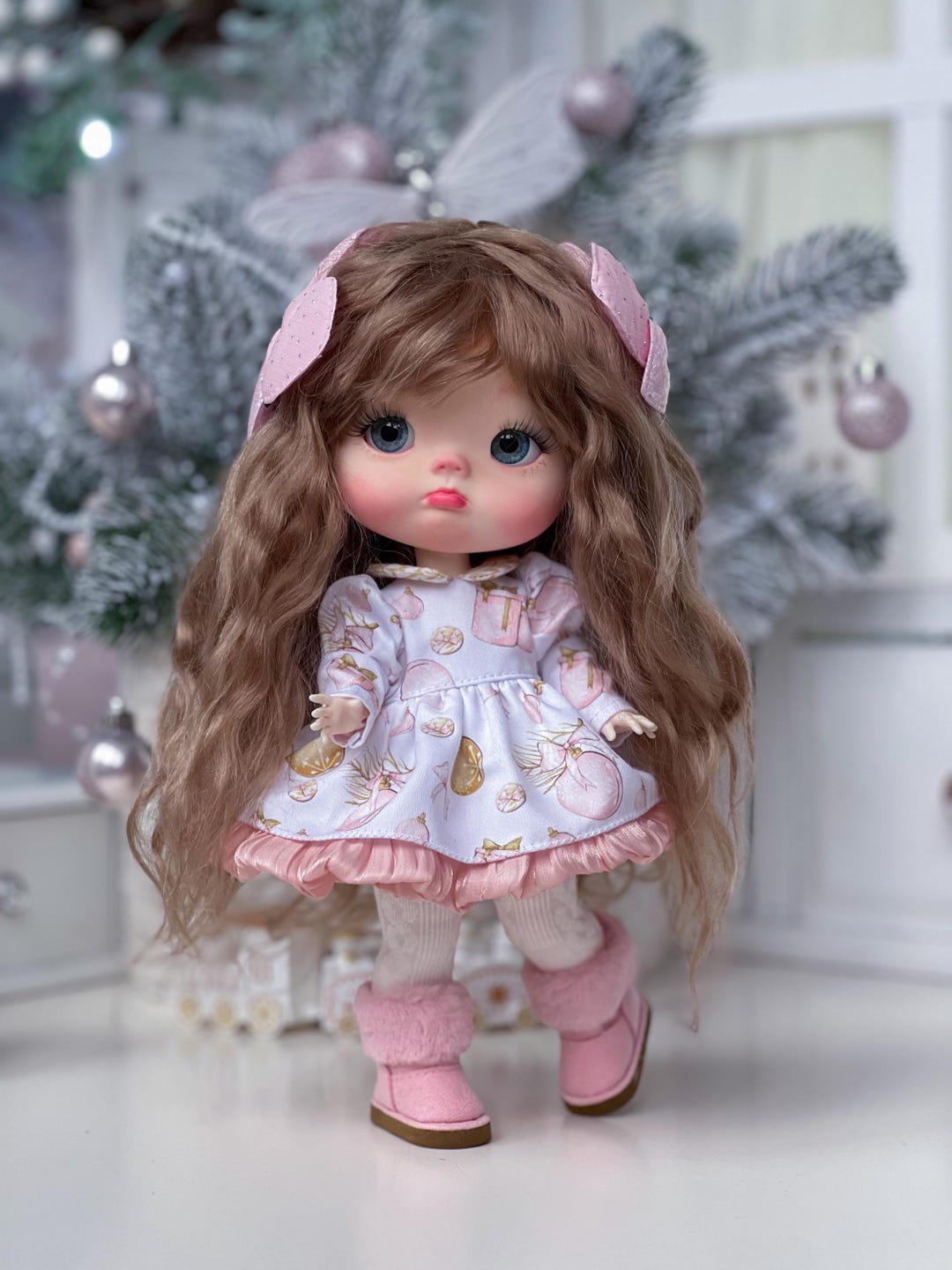 Cute Girl Doll 26cm, OOAK Collectible Art Doll With Holiday Outfit Set ...