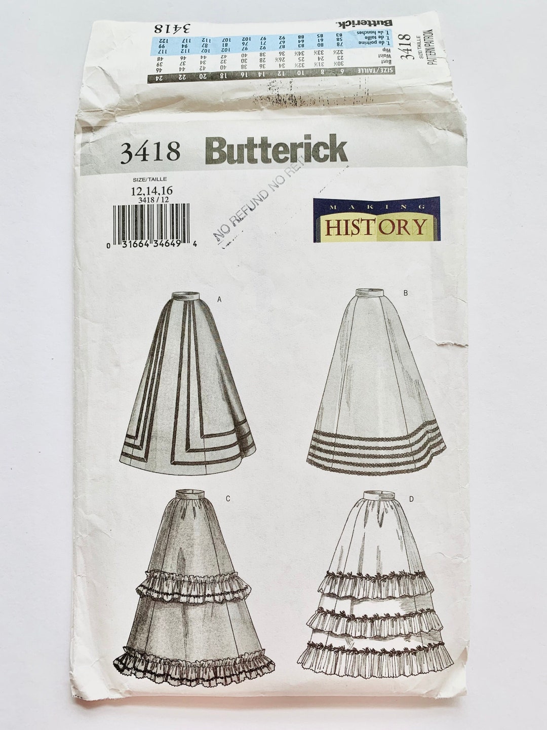 Vintage 2000, Butterick Making History 3418, Womens Floor Length Skirt ...