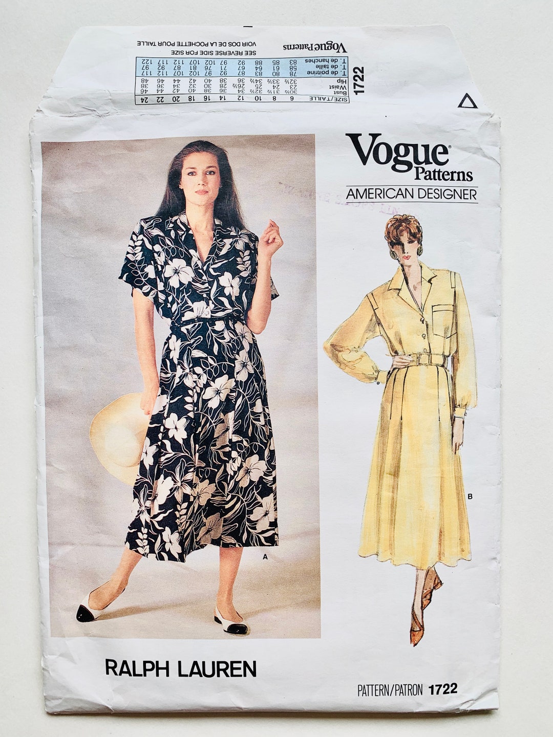 Vintage 1980’s Vogue American Designer Ralph Lauren 1722 Women’s Dress ...