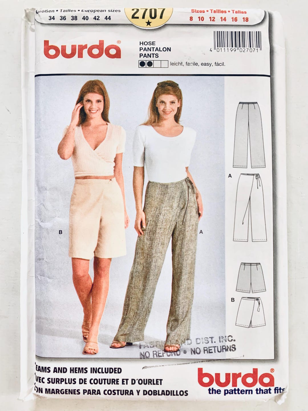 Burda 2707, Women’s Pants & Shorts Pattern, Sz (8-18), Uncut - Etsy