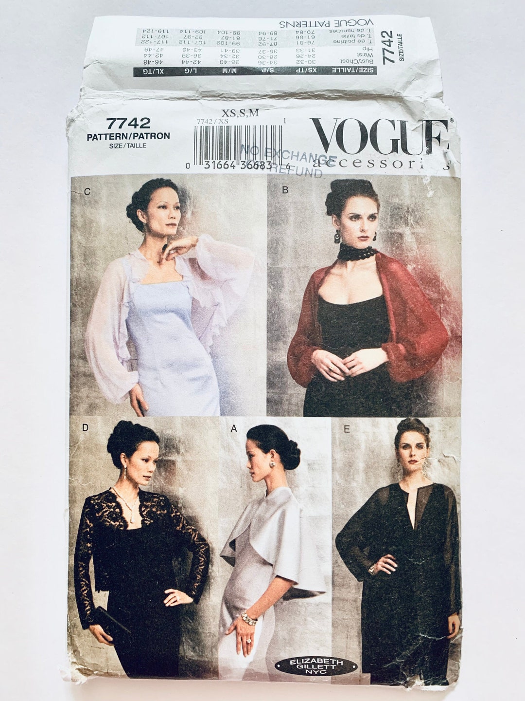 Vintage 2000s Vogue Accessories 7742, Womens Evening Wraps Pattern, Sz ...