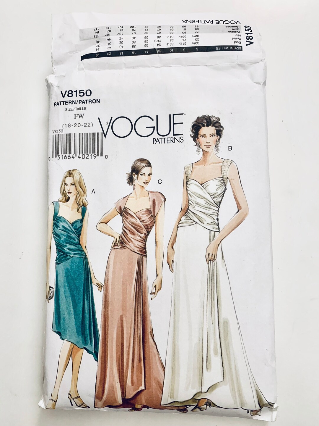Vogue V8150, Women’s Evening Gown Pattern, Sz (18-20-22), Uncut - Etsy