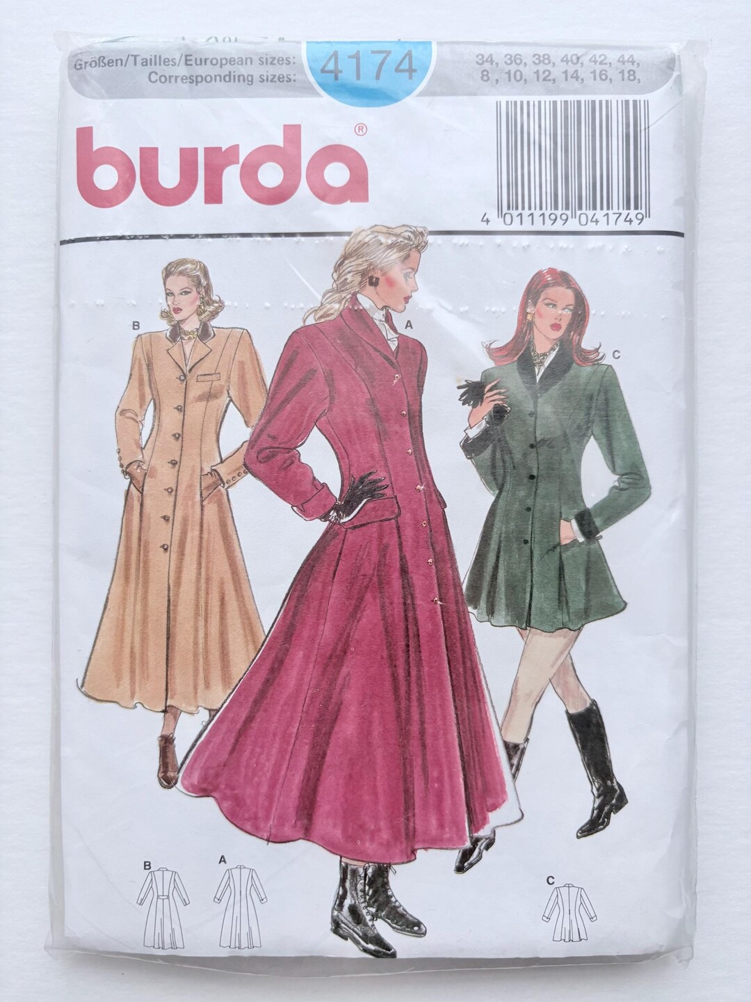 Vintage 1990’s Burda 4174, Women’s Princess Seam Coat Pattern, Sz (8-18 ...