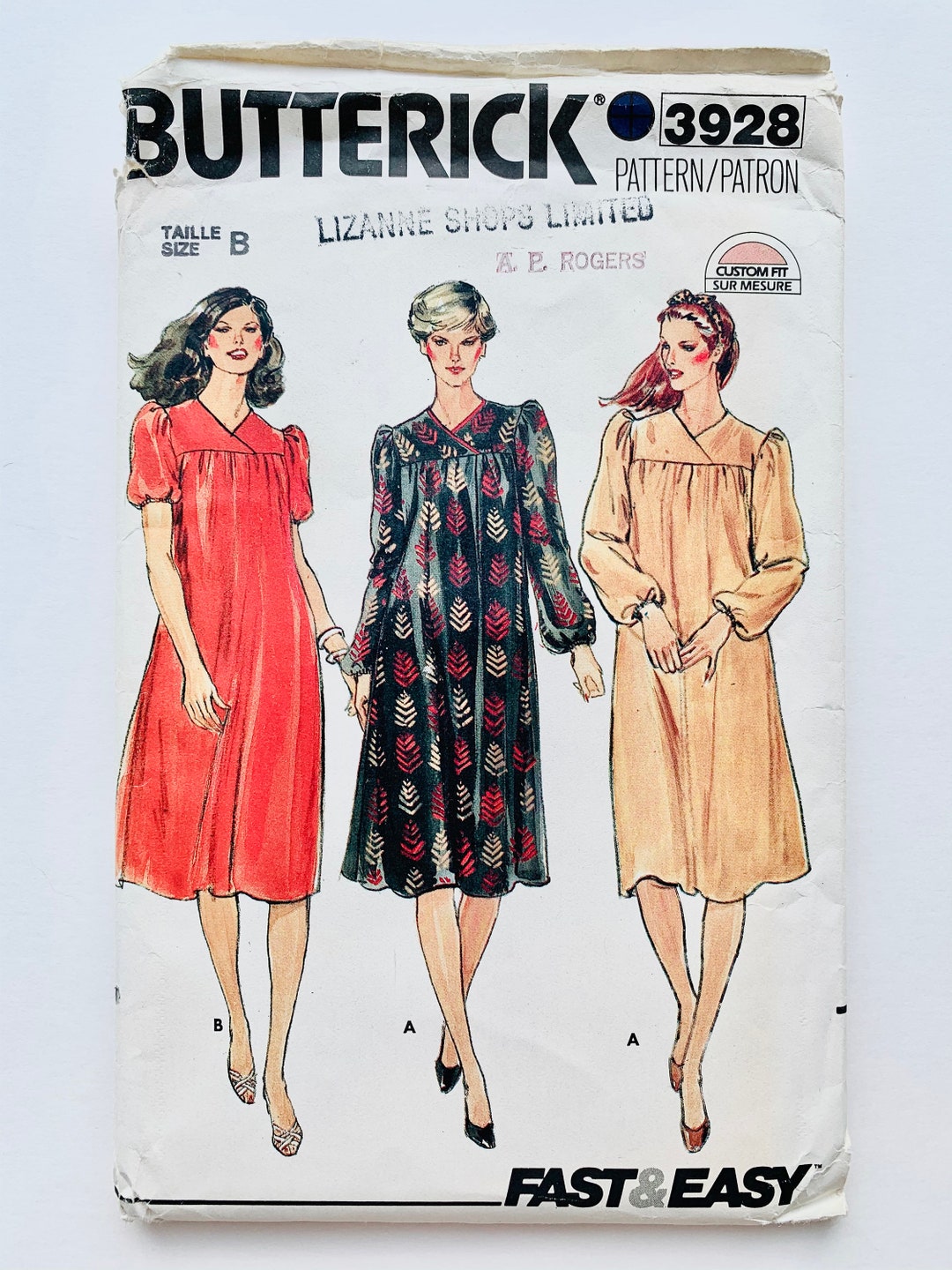 Vintage 1980’s Butterick 3928 Women’s Dress Pattern, Sz14 B36” W28” H38 ...