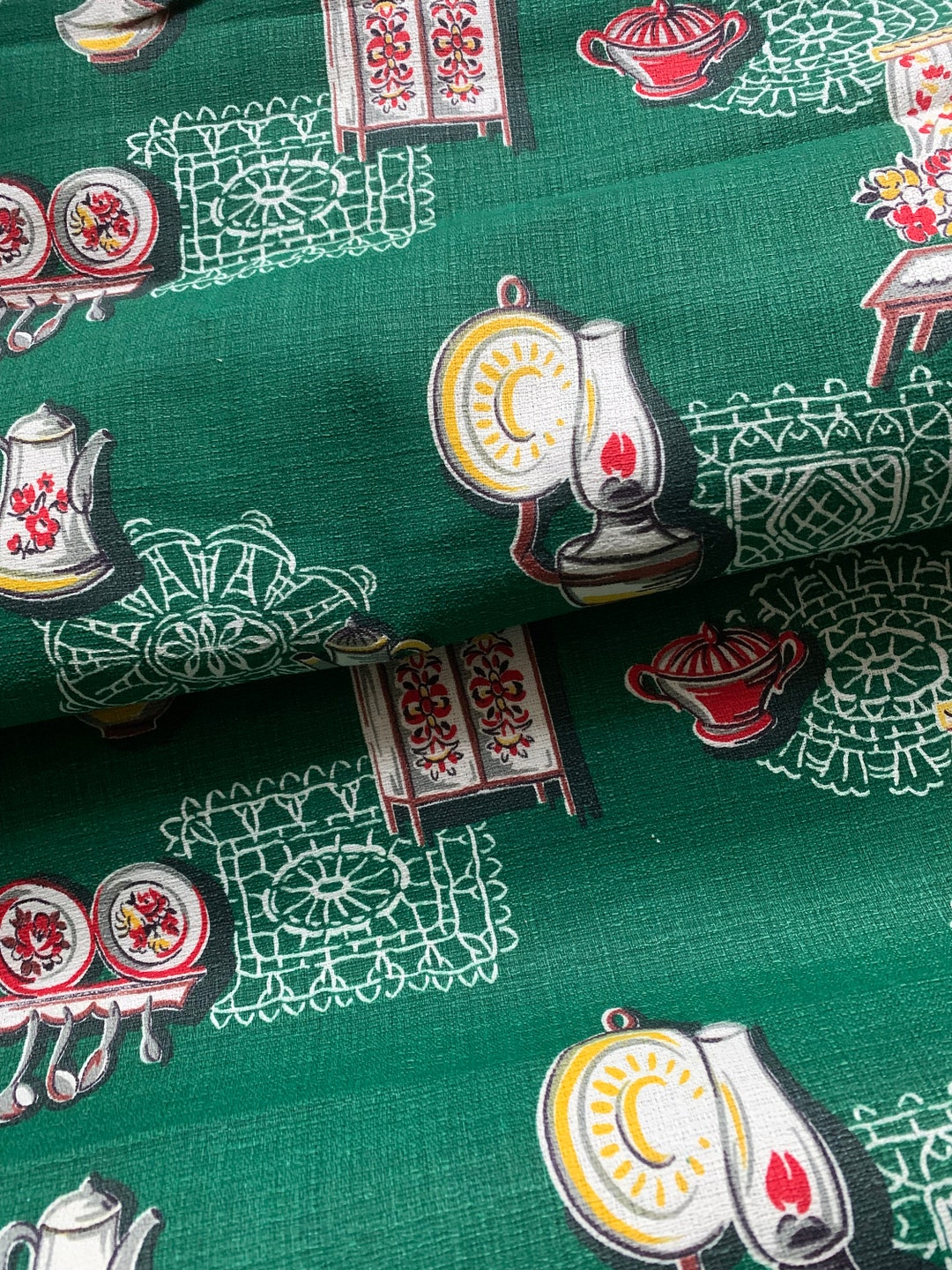 Vintage Kitchen Themed Barkcloth Fabric, 36” Wide - Etsy