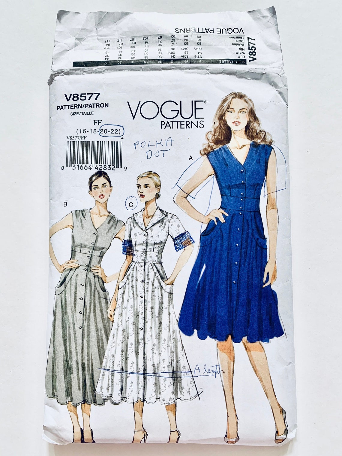 Vogue V8577, Womens Dress Pattern, Sz 16-22, Imperfect - Etsy