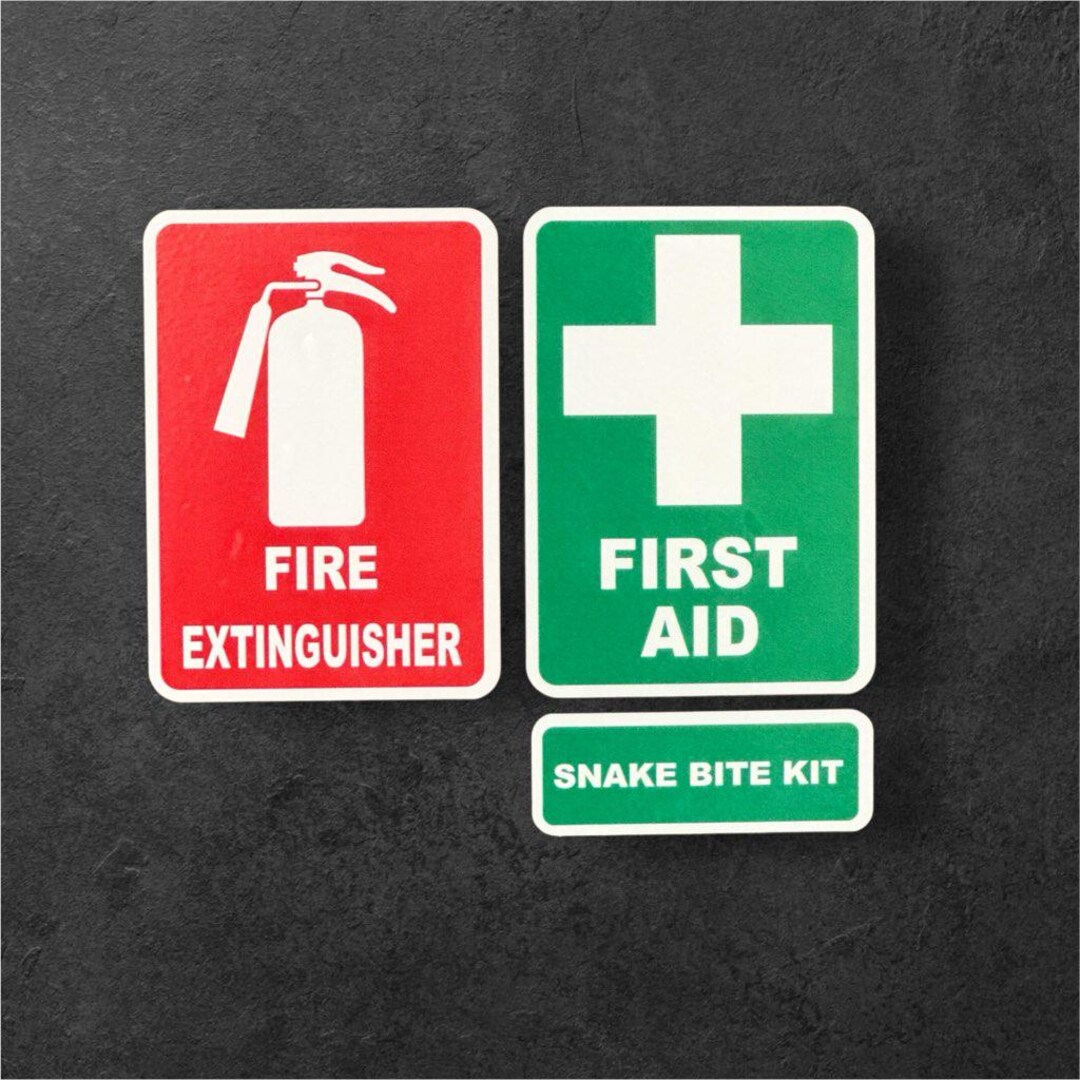 First Aid, Fire Extinguisher, Snake Bite Kit Sticker for Vehicles and ...