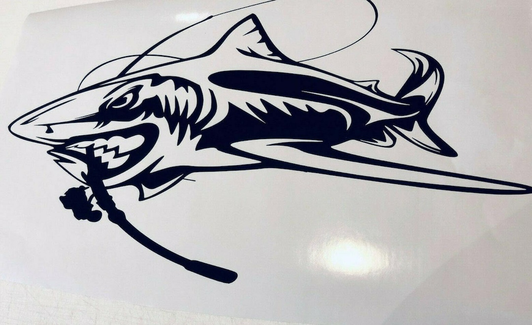 Funny Shark Fishing Rod Vinyl Decal - Boat, Ute, Motorhome (1000mm X ...