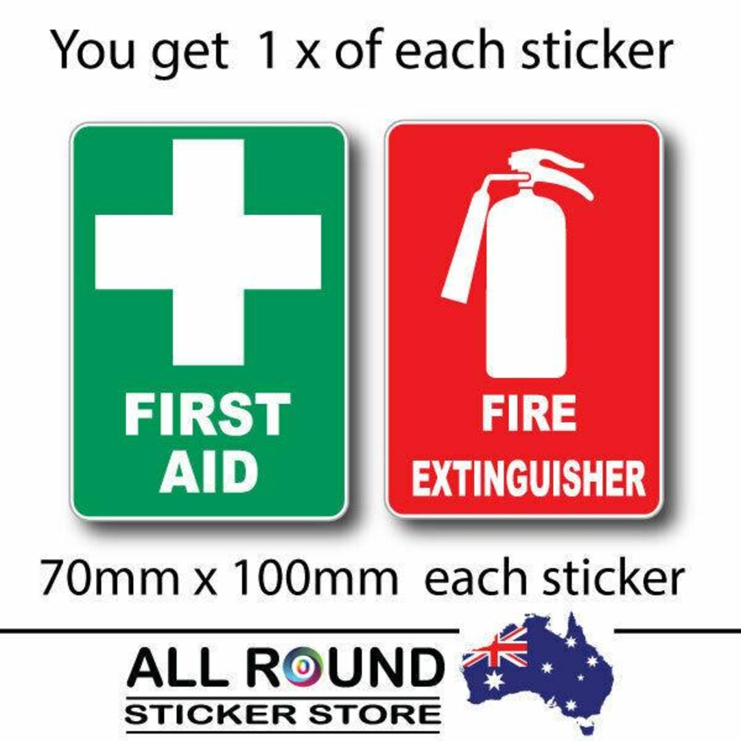 Fire Extinguisher & First Aid Sticker Sign Decal Set Ohs Whs 100x70mm ...
