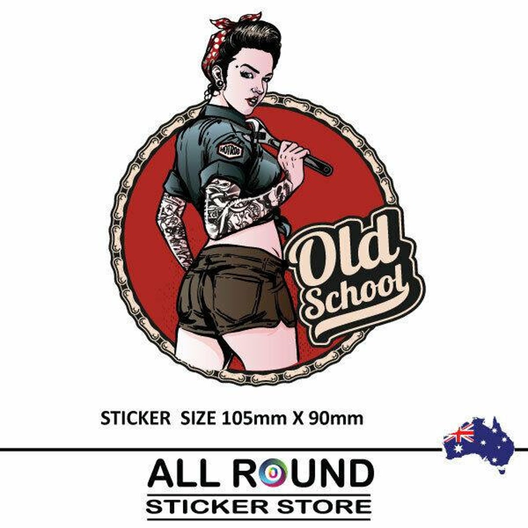 Old School Pinup Girl Sexy Mechanic-biker-helmet-motorcyclesticker ...