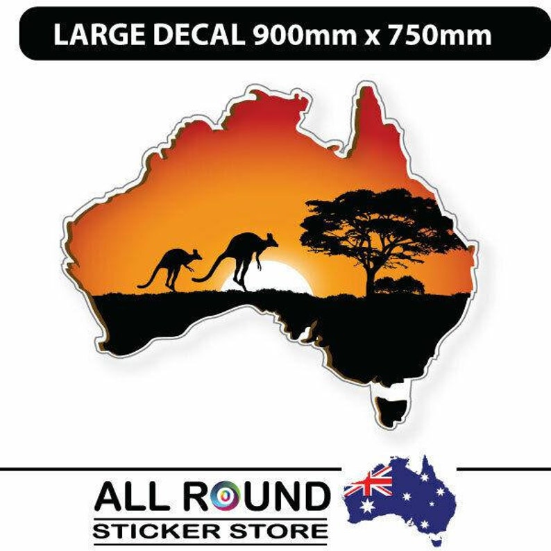 90cm Orange Australia-map-sticker-with-kangaroo-sunset-900mm X 750mm - Etsy