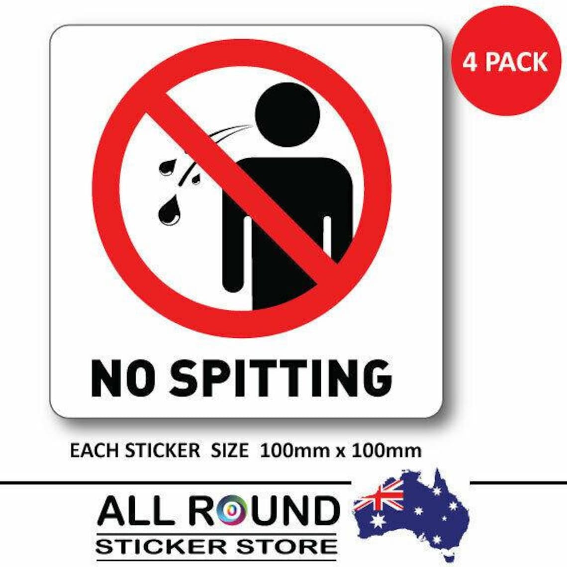 No Spitting Decal Sticker Set X4 for Commercial Ohands Shop Warning ...