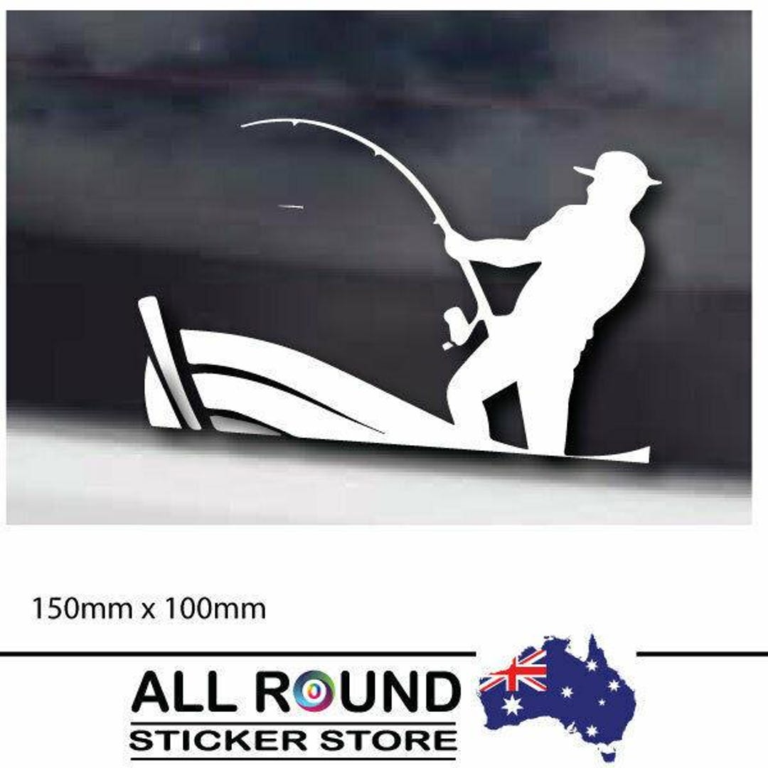 Funny Fishing Sticker Decal, Man in Boat Fishing for Car Window, Fridge ...
