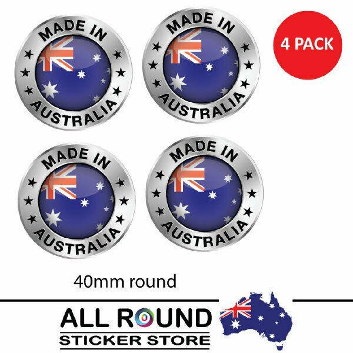 4 X Made in Australia With Aussie Flag Bumper Sticker 40mm Decal , Cars ...
