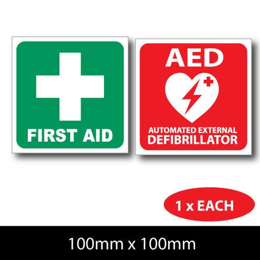 First Aid Sticker and Aed Automated External Defibrillator Sticker ...