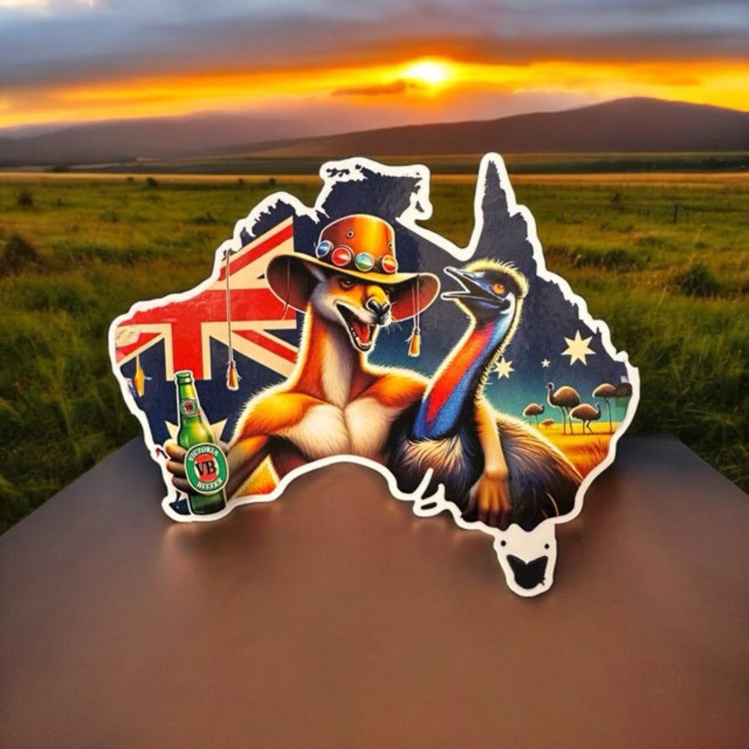 Australian Map Kangaroo Emu Beer Flag Vehicle Sticker Motorhome Ute Car ...