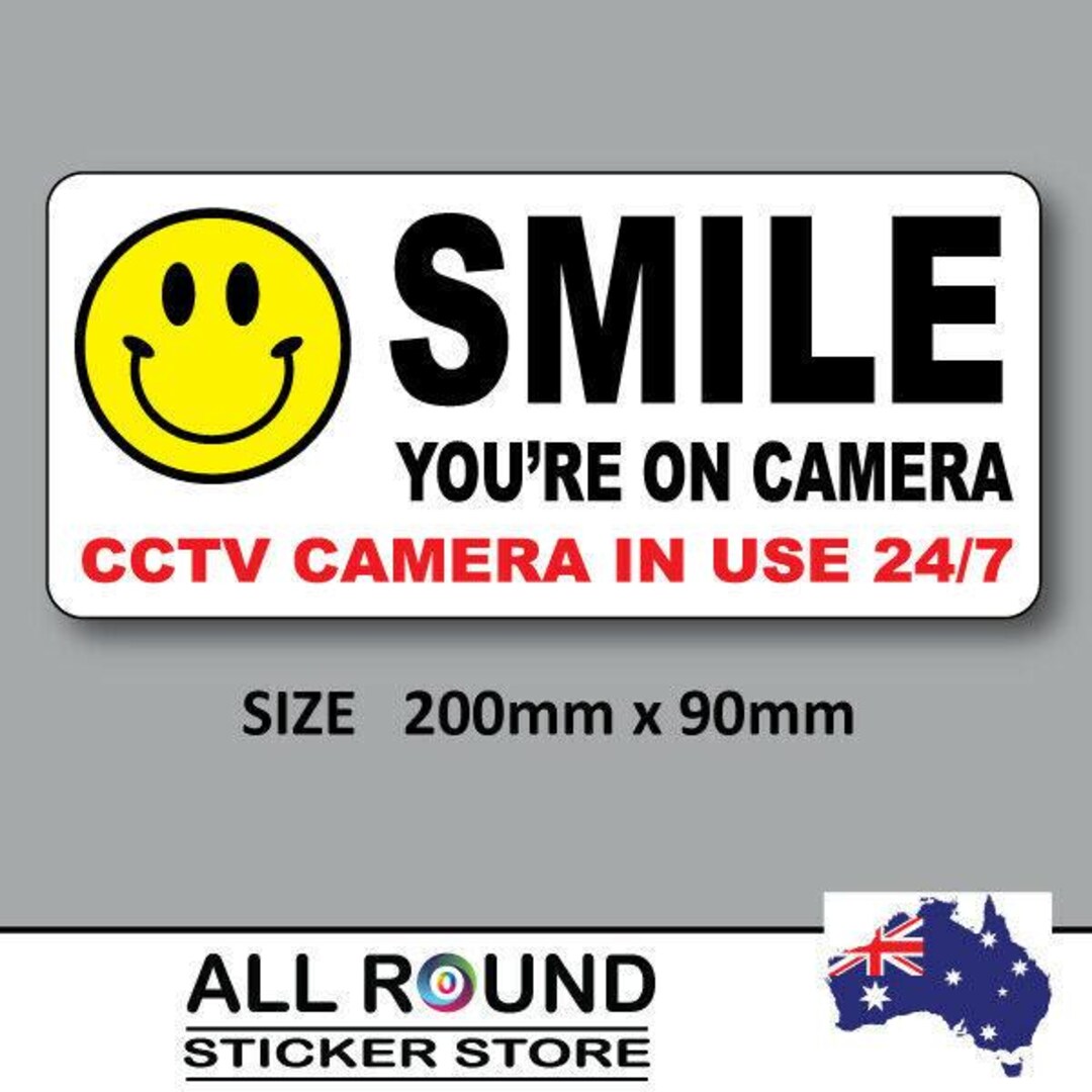 Cctv Smiley Face Camera Sticker - Smile You’re on Camera Decal - 200mm ...