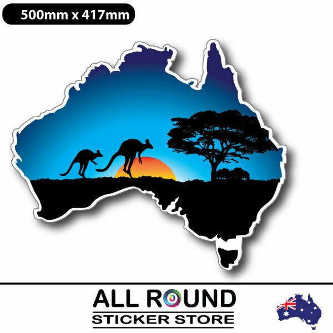 Large Australia-map-sticker-with-kangaroo-sunset- for Motorhome, Boat ...